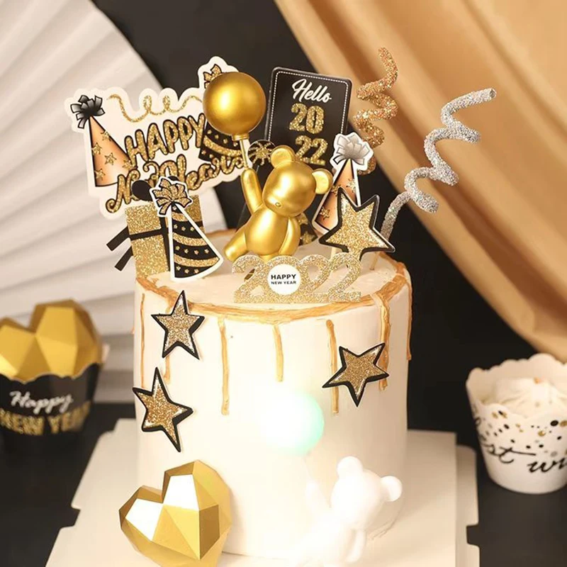 8Pcs-2024-Happy-New-Year-Party-Cake-Toppers-Black-Golden-Anniversary ...