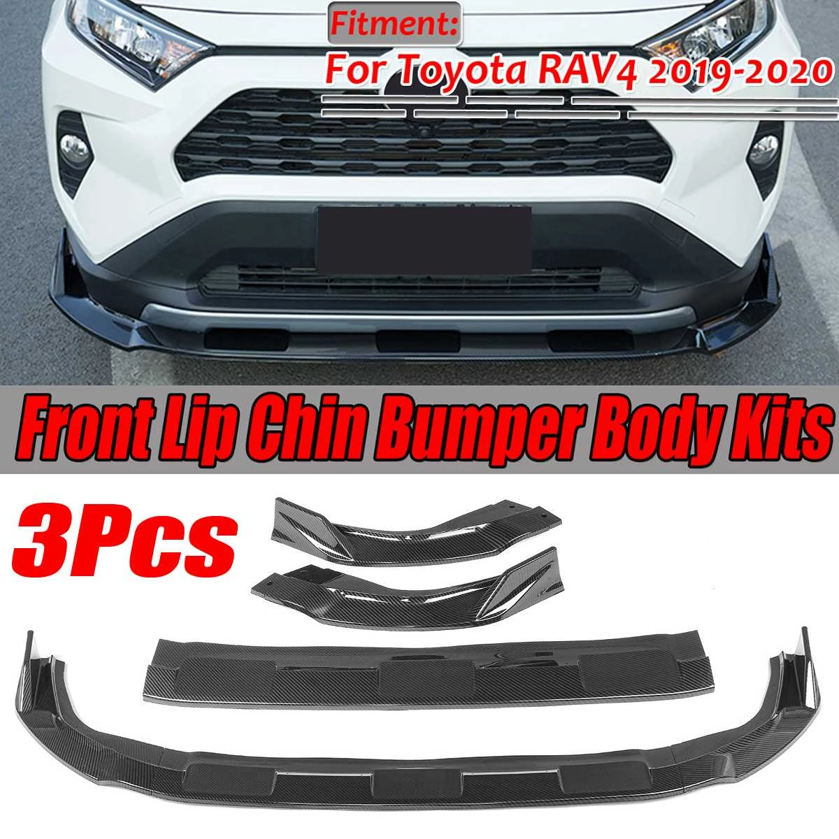 3pcs Car Front Bumper Spoiler Lip Chin Body Kits Splitter For Toyota ...