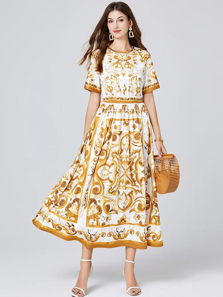 Summer-Runway-Yellow-Red-Blue-And-White-Porcelain-Dress-Women-s-Short ...