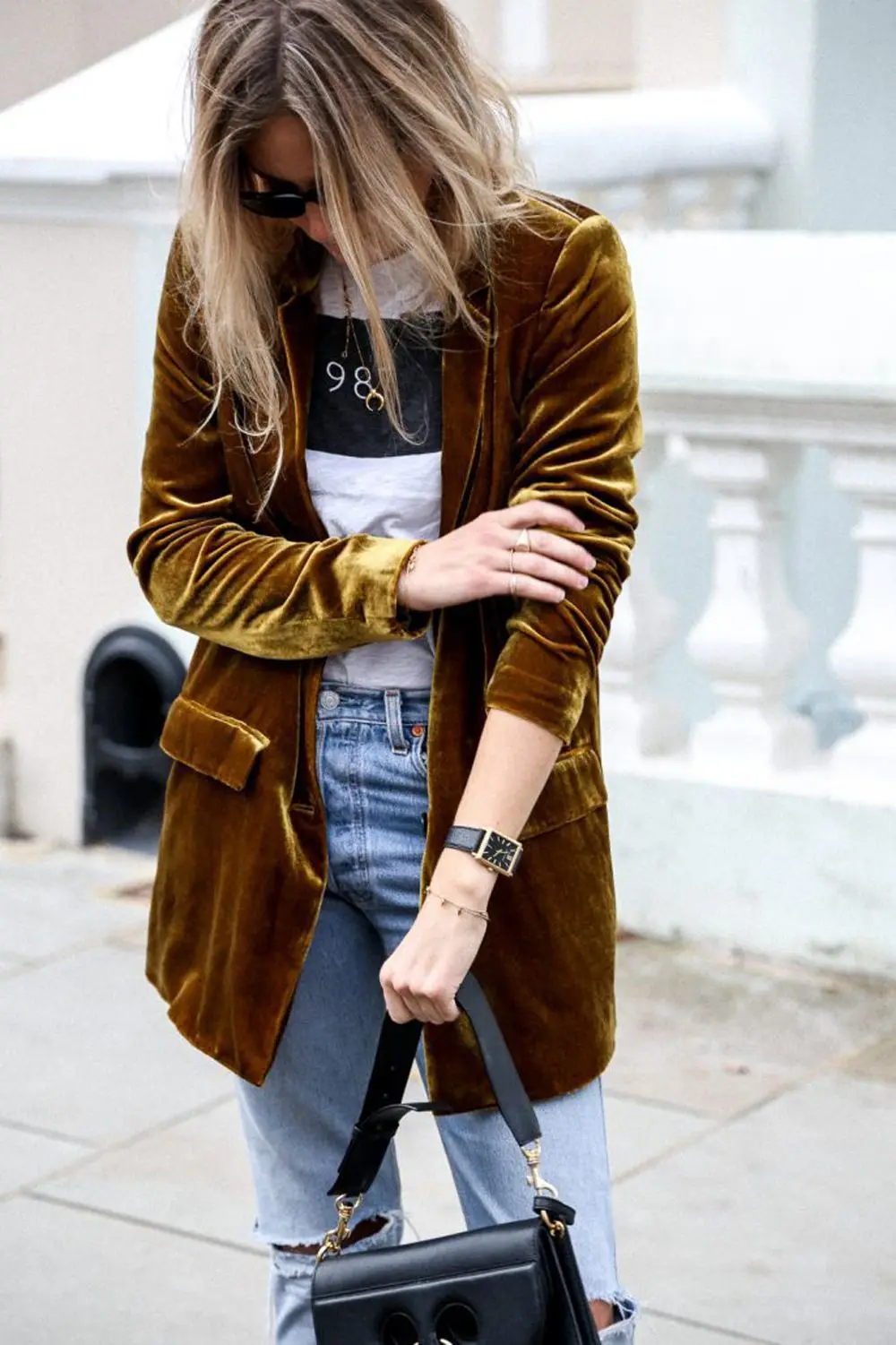 Traje-de-terciopelo-dorado-para-mujer-c-rdigan-informal-de-longitud ...