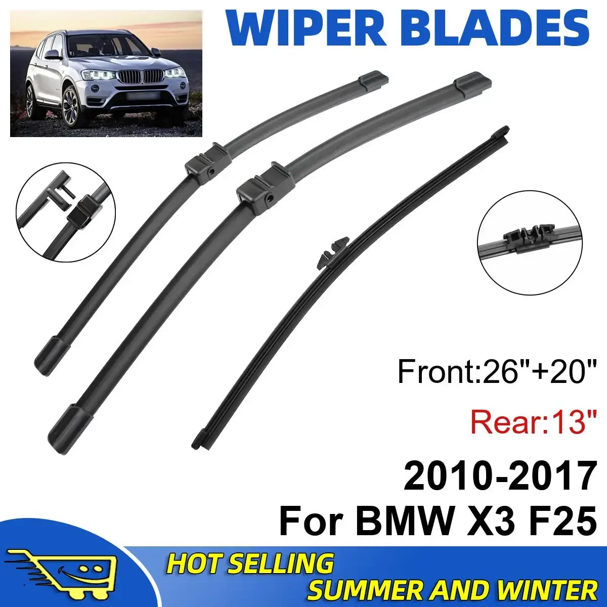3PCS For BMW X3 F25 2010-2017 26" + 20"+ 13" Front Rear Wiper Blades ...