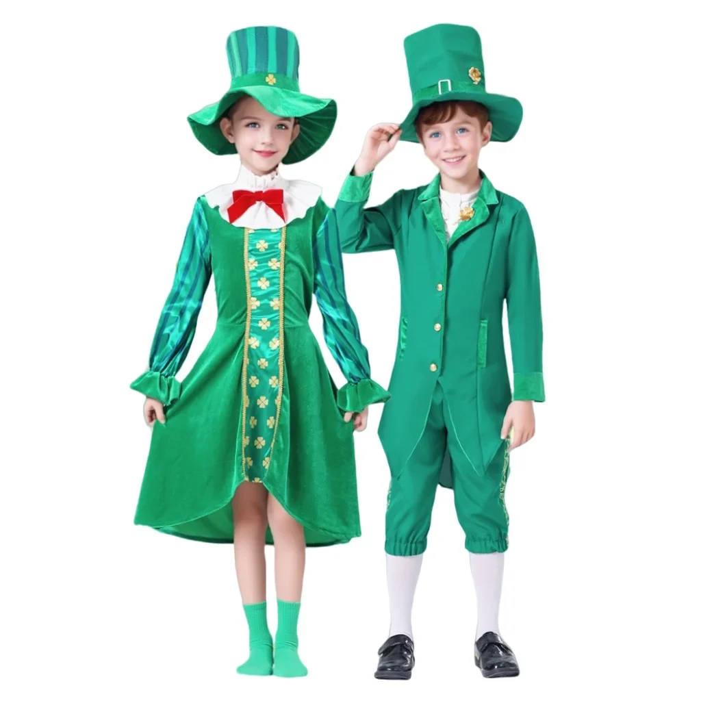 2025 New Boys Girls Irish Gnome Leprechaun Green Fancy-dress Outfit St ...