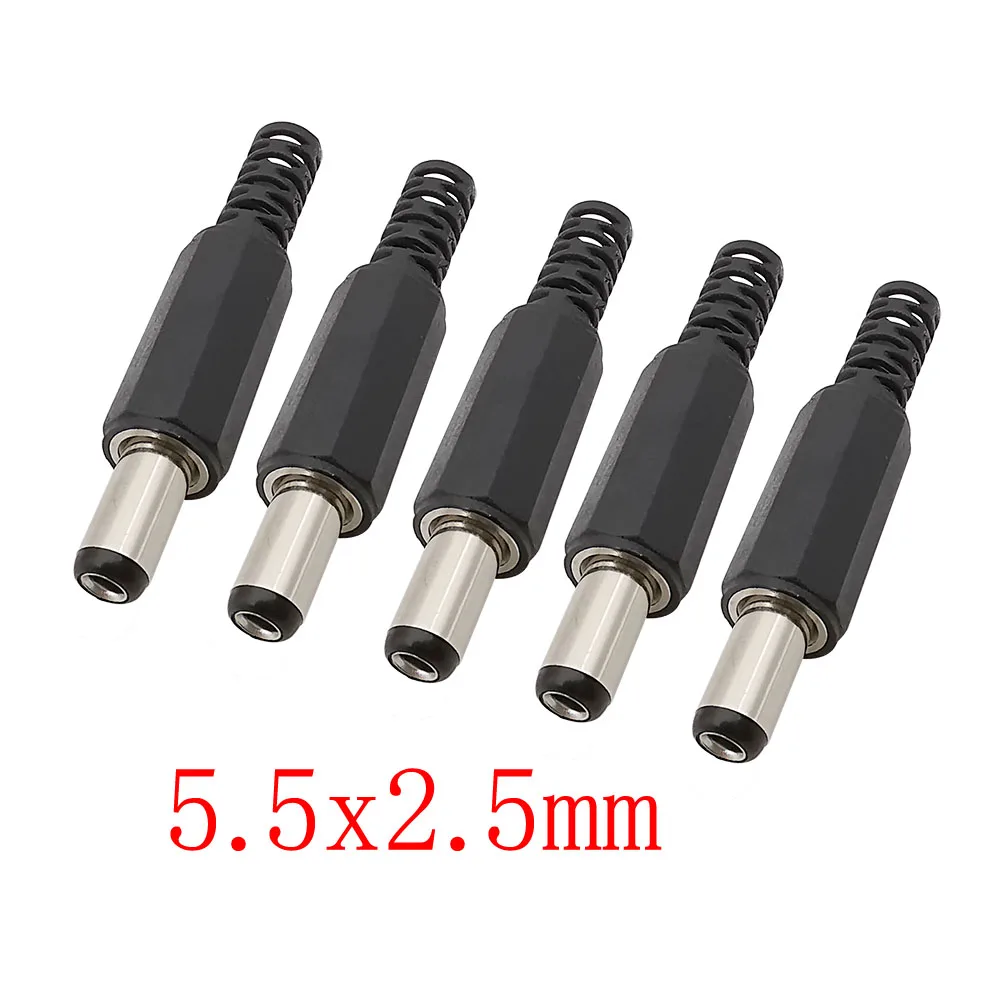 5Pcs 5.5 x 2.5mm DC Male Plug Power Supply Ends Solder Type DIY DC Barrel Plugs Jack Connector ...