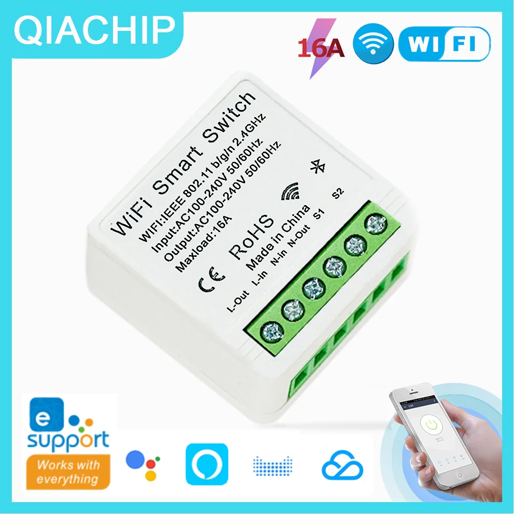 QIACHIP 16A Mini WiFi Smart Switch 2-way Control DIY Light Smart ...