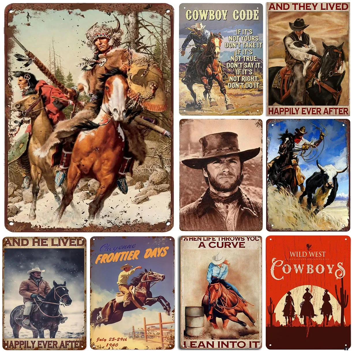 Wild West Cowboys Vintage Metal Tin Signs Wall Decor for Home Garden ...