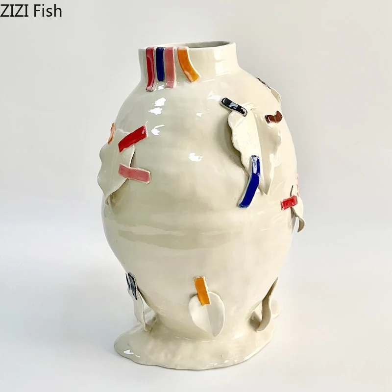 Creative-Colored-Stickers-Ceramic-Vase-Irregular-Shape-Flower-Pots-Desk ...
