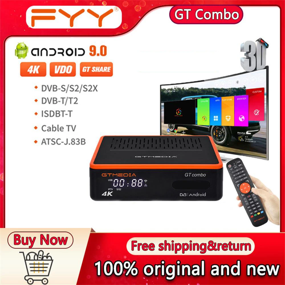 4K Ultra HD TV Box GTMEDIA GTCOMBO Android 9.0+DVB S2X/T2/C/ATSC C(J ...