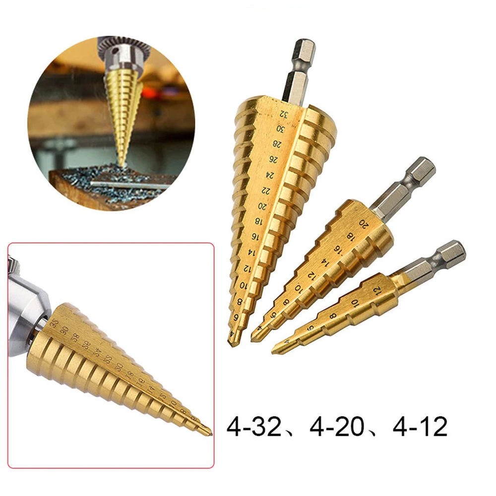 4-12-4-20-4-32mm-HSS-Titanium-Step-Drill-Bit-Conical-Stage-Drill-For ...