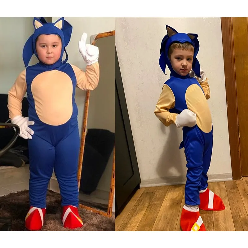 Disfraz-de-Sonic-azul-para-ni-os-ropa-de-fiesta-de-juego-de-rol-supers ...