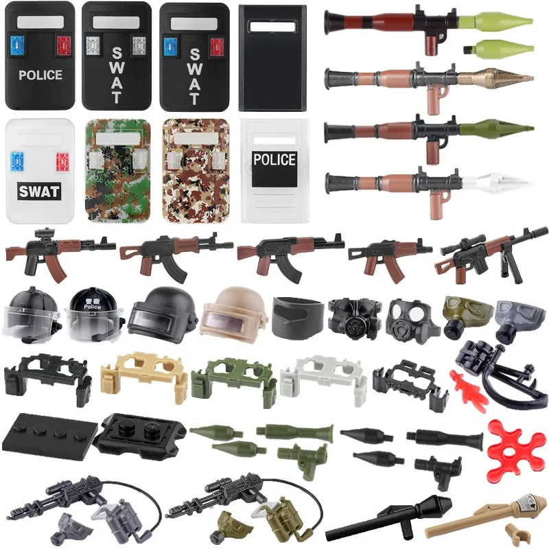 MOC Military Building Block Soldier Figure Shield Stick AKM Gun ...