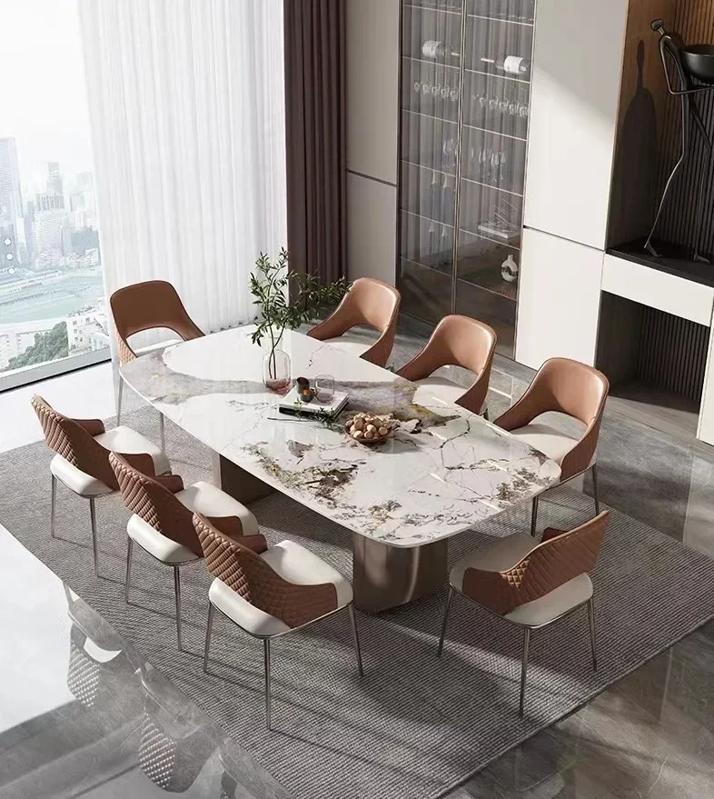Juego-de-comedor-moderno-mesa-de-comedor-de-Metal-de-m-rmol-con-6 ...