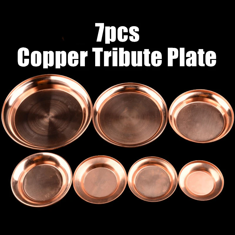 7pcs Pure Copper Tribute Plate Brass Auspicious Luster Tibetan Plate Collection Buddhist Fruit ...