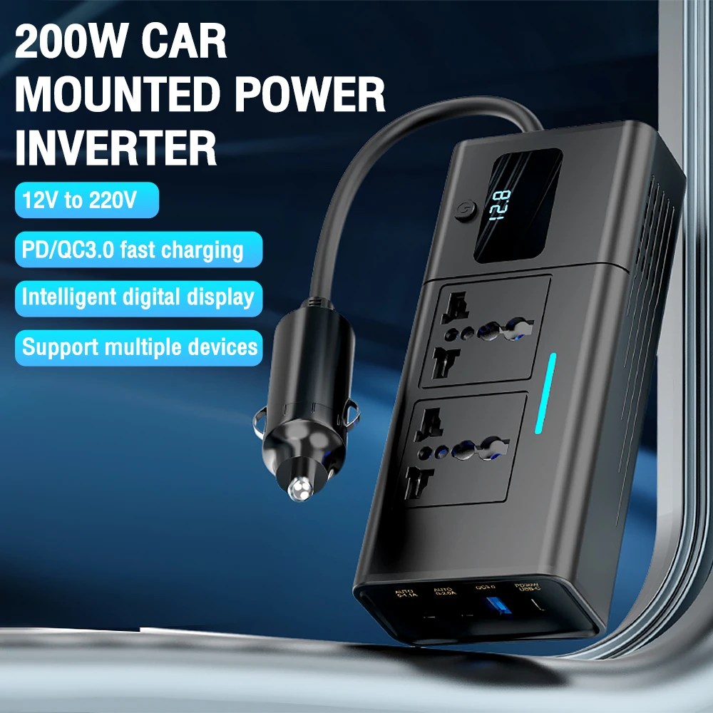 200W-Car-Inverter-DC-12V-to-AC-220V-Inverter-PD-QC3-0-4USB-Ports-Dual ...