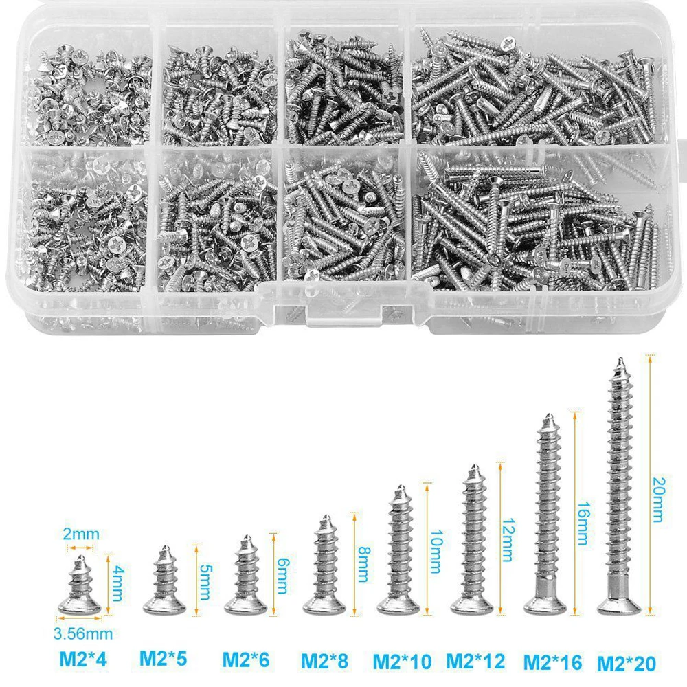 800pcs-box-Stainless-Steel-Self-Tapping-Screw-M2x4-M2x5-M2x6-M2x8-M2x10 ...