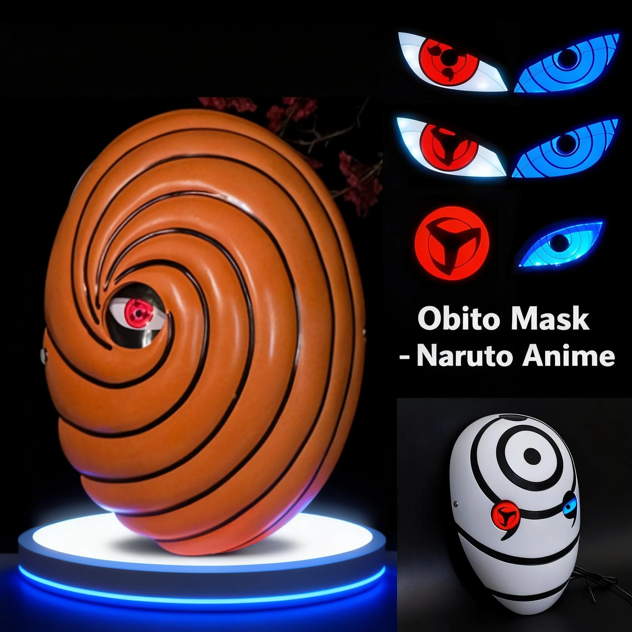 Uchiha Obito Cosplay Mask Sharingan with Glowing, Naruto Anime Role ...