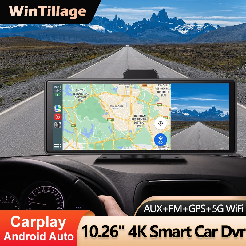 10-26-4K-Car-DVR-Wireless-Carplay-Android-Auto-Dash-Cam-ADAS-AUX-FM-GPS ...