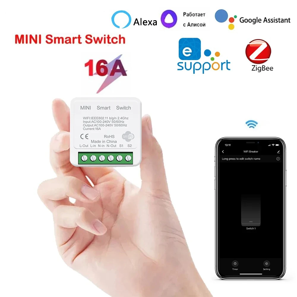 EWeLink-ZigBee-Mini-16A-DIY-Smart-2CH-Switch-Timer-Relay-Module-Smart ...