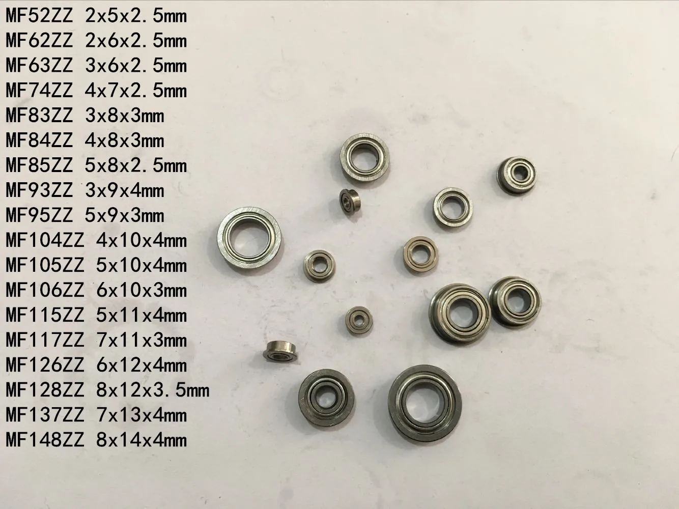 10pcs MF52ZZ MF62ZZ MF63ZZ MF74ZZ MF83ZZ MF84ZZ To MF148ZZ Miniature Flange Bearing Thin Wall ...