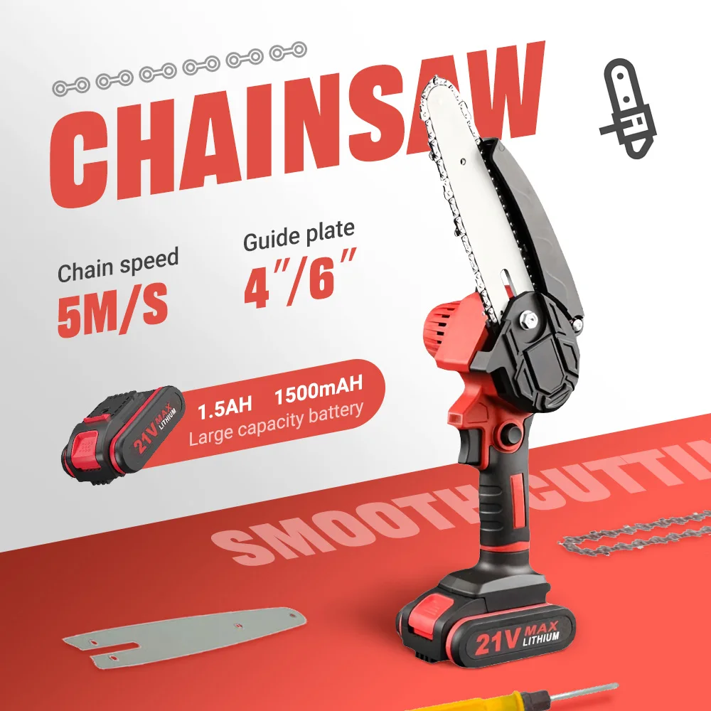 Compact Electric Chain Saw 4/6-Inch Rechargeable One-Handed Chainsaw ...