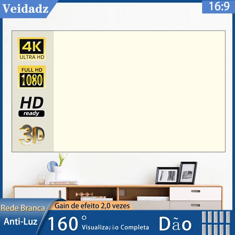 Veidadz Tela de projeção de 60 72 84 100 120 130 polegadas tela de ...