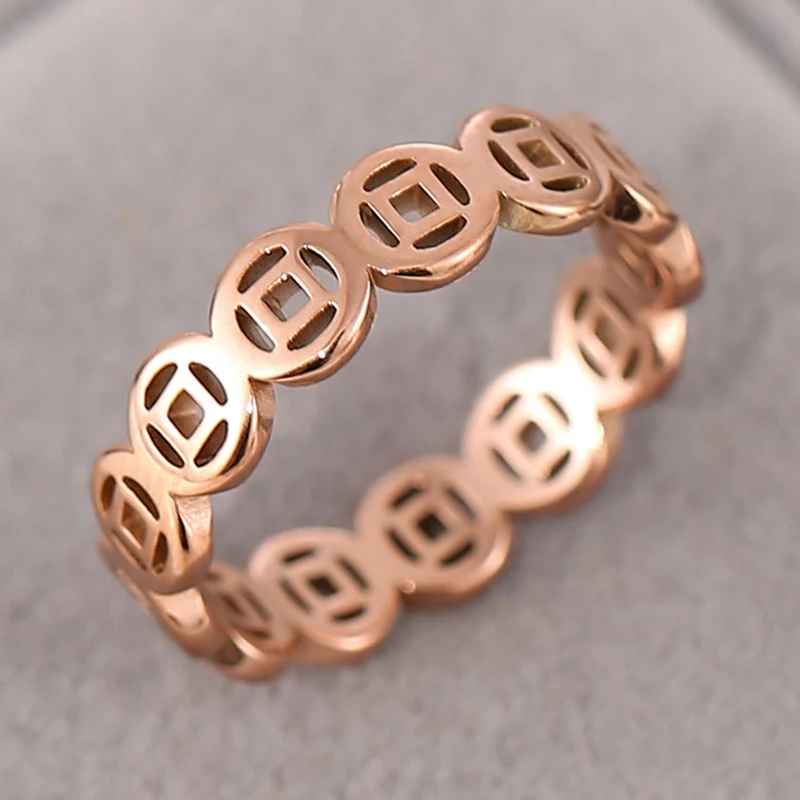 Rose-Gold-Color-Cute-Coin-Tail-Ring-for-Woman-Girl-Gift-316L-Stainless ...