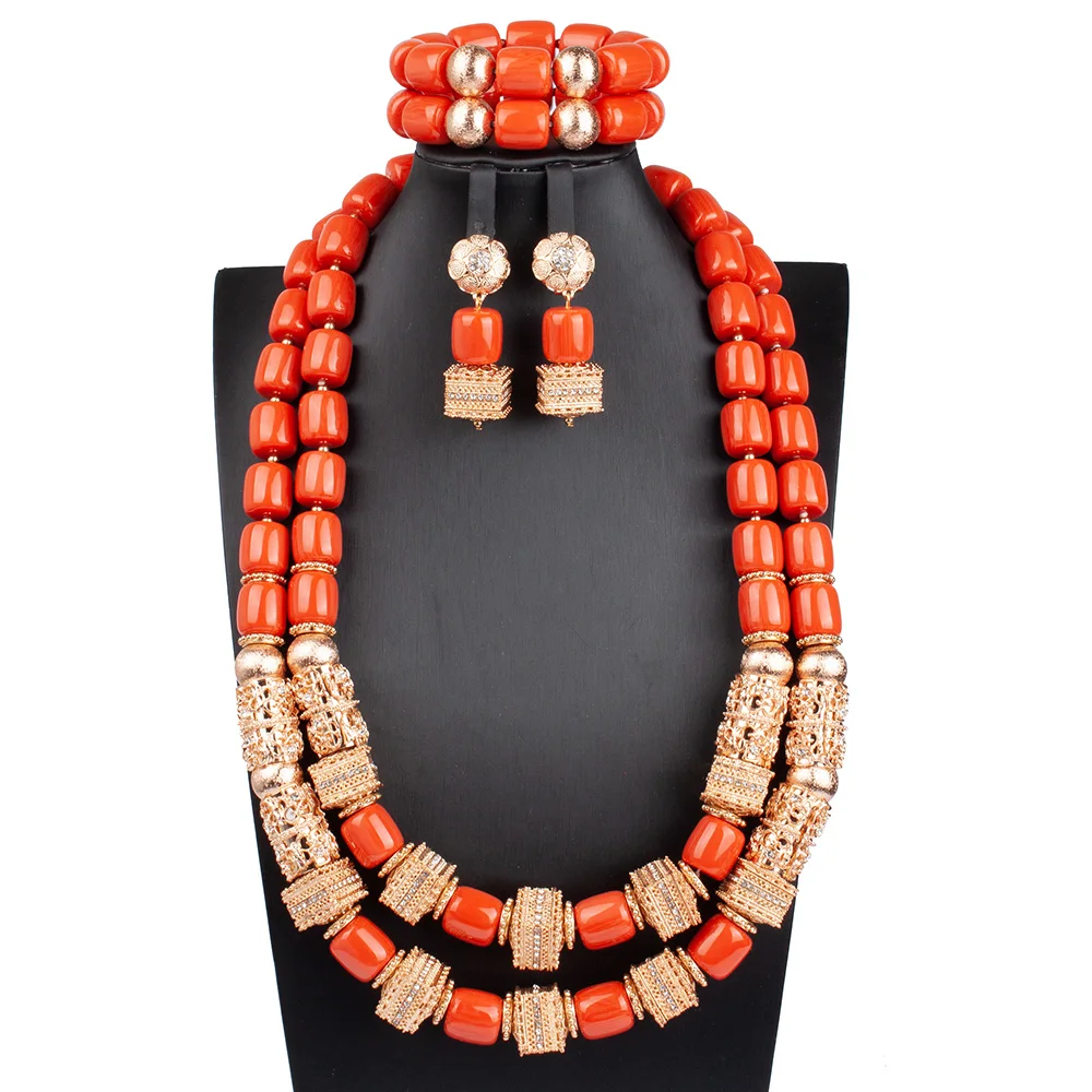 26-inches-Double-Layers-Artificial-Coral-Women-Costume-Jewelry-Set ...