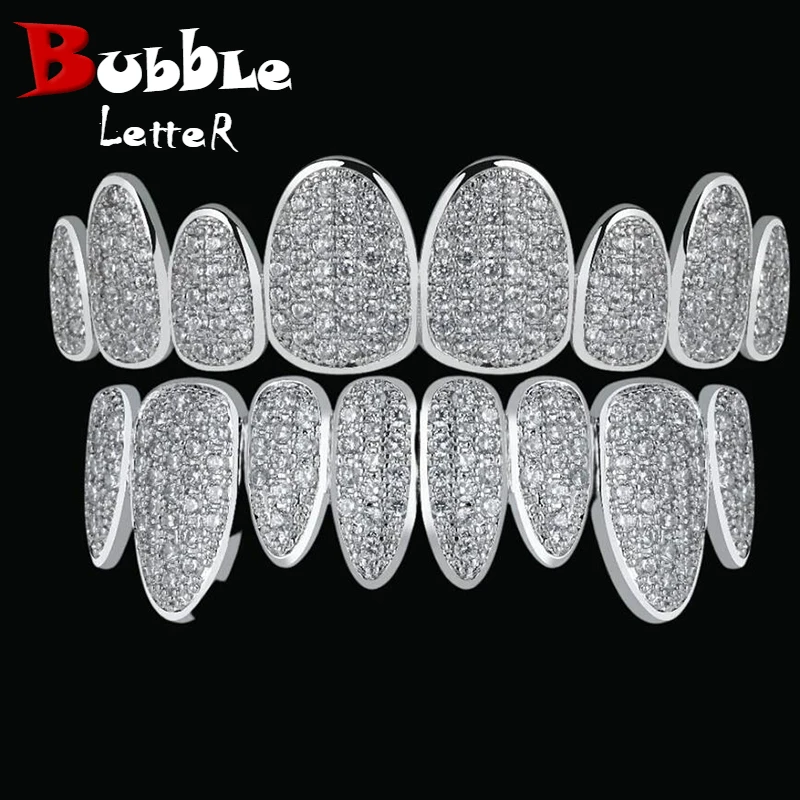 Bubble Letter Punk Teeth Caps Cosplay Style Luxury Grillz Set Iced Out ...