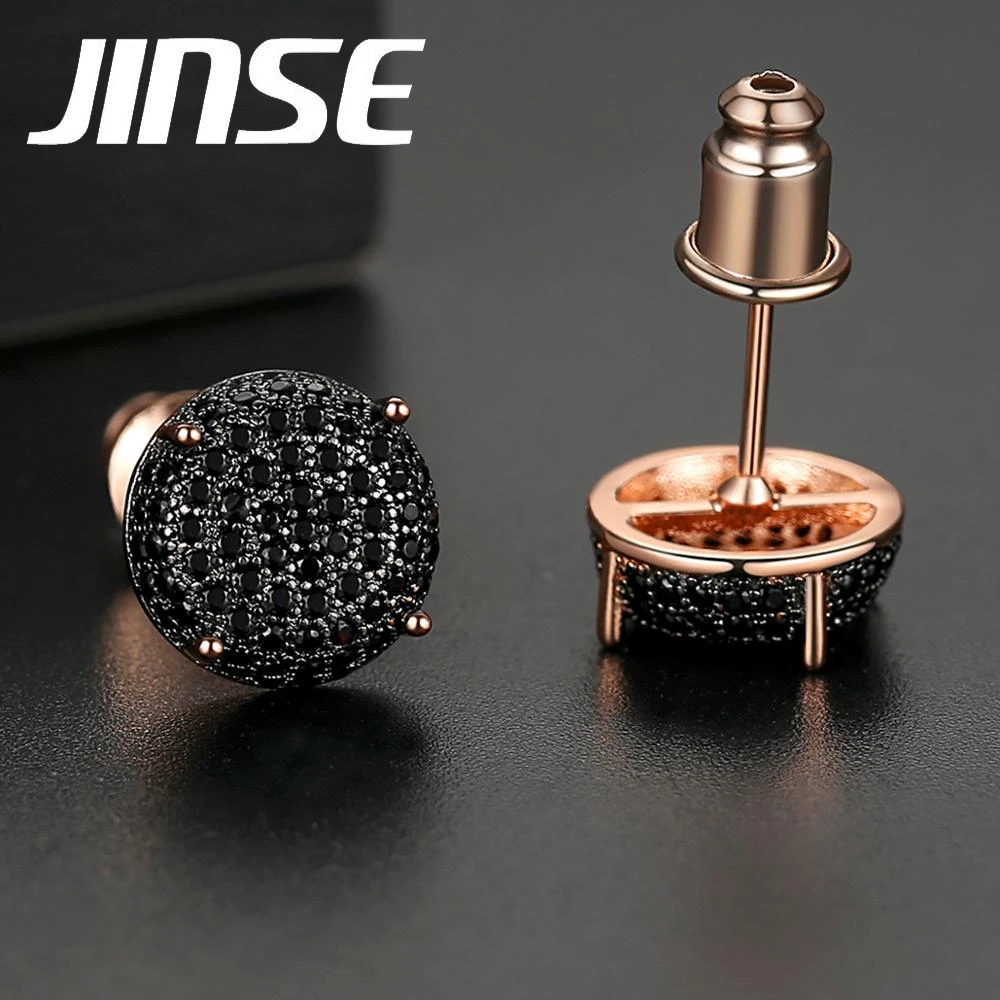 JINSE Hip Hop Stud Earrings Luxury For Men Gold Color Punk Jewelry Iced ...