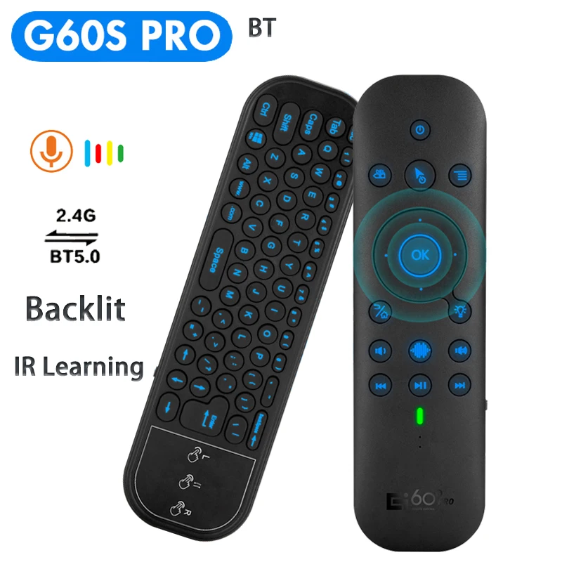 G60S Pro BT 5.0 2.4G Wireless Gyroscope Air Mouse Voice Remote Control ...
