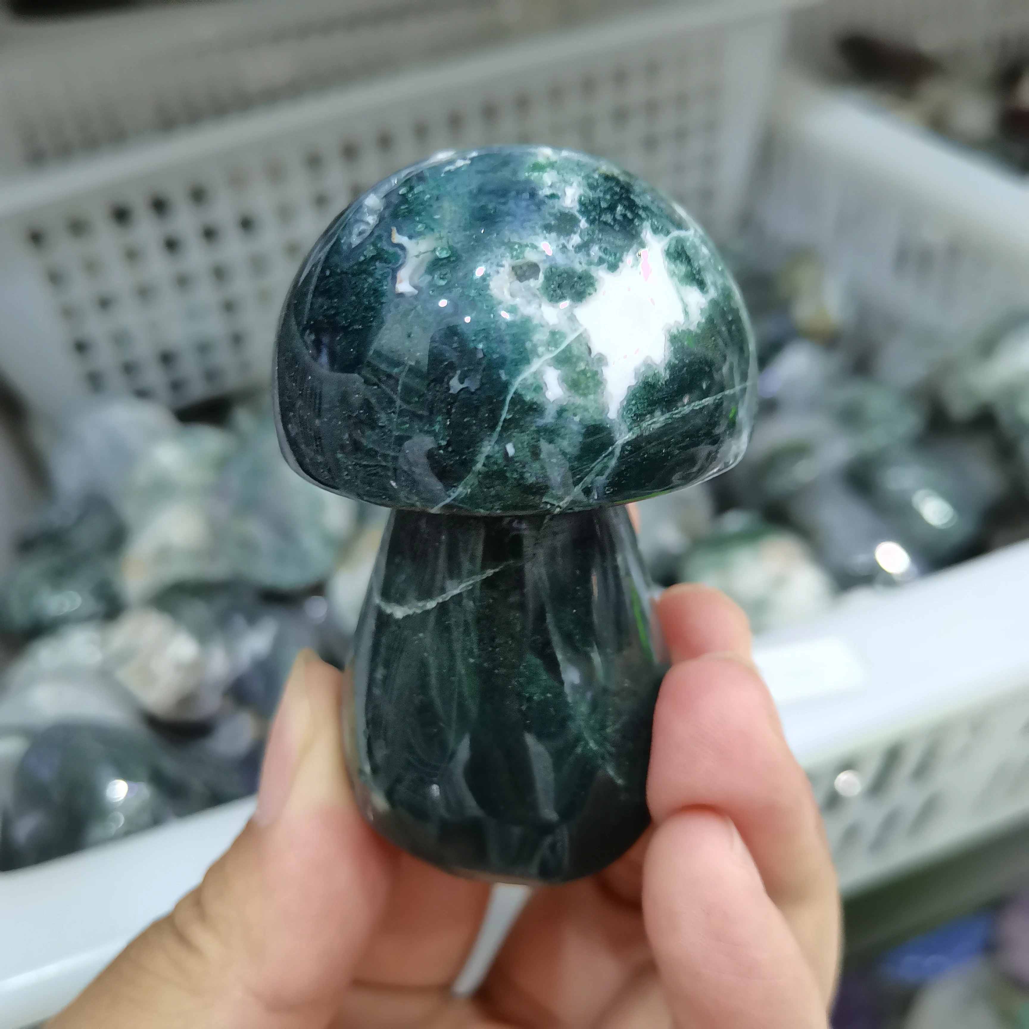 Natural-Aquatic-Moss-Agate-Crystals-Carving-Mushroom-Shaped-Polished ...