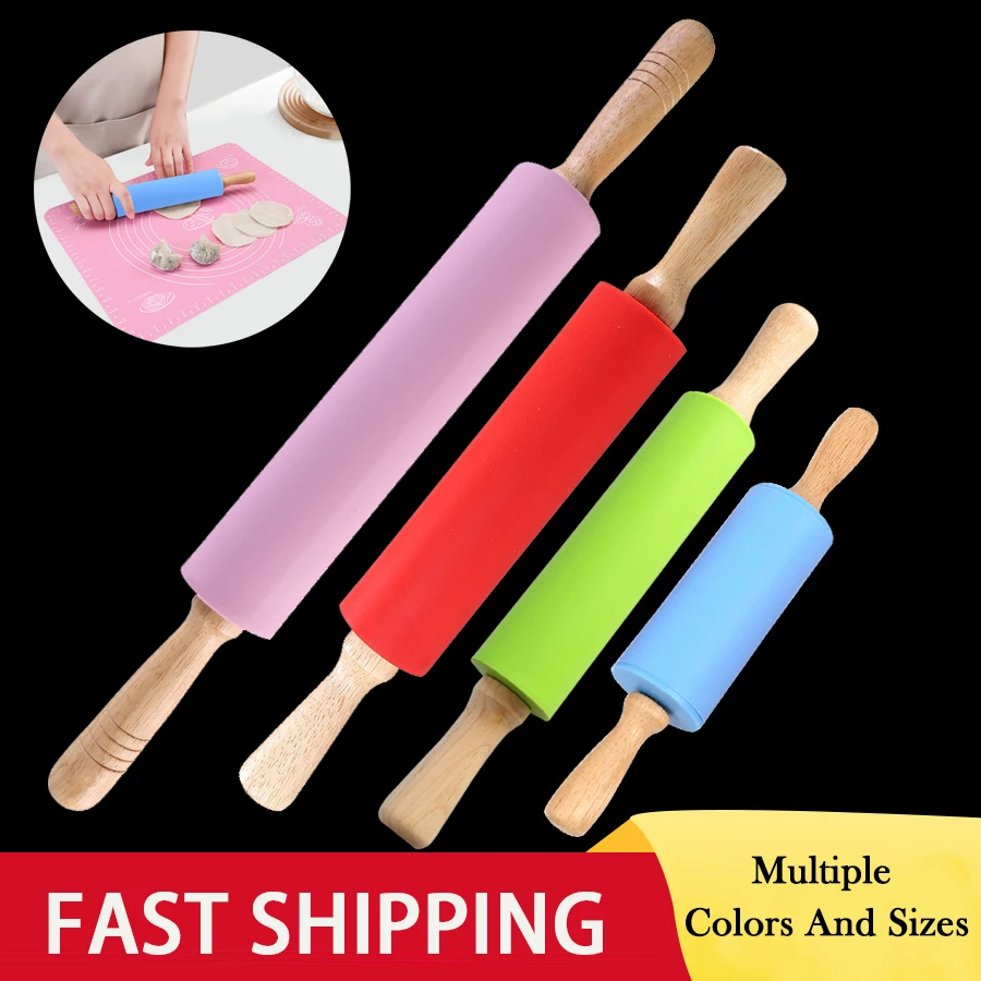 Non-Stick Wooden Handle Pin Pastry Dough Flour Roller Silicone Rolling ... Non-Stick Wooden Handle Pin Pastry Dough Flour Roller Silicone Rolling ...