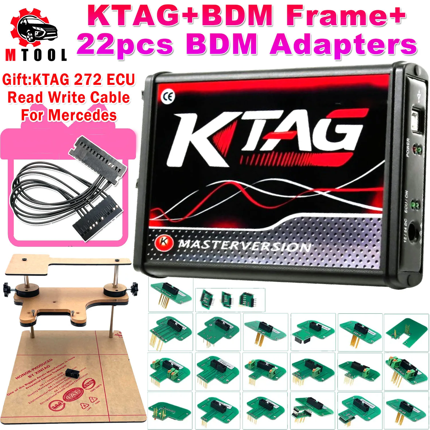 EU Red KTAG V7.020 With 272 ECU Cable OBD2 Manager Tuning Kit 4 LED BDM ...