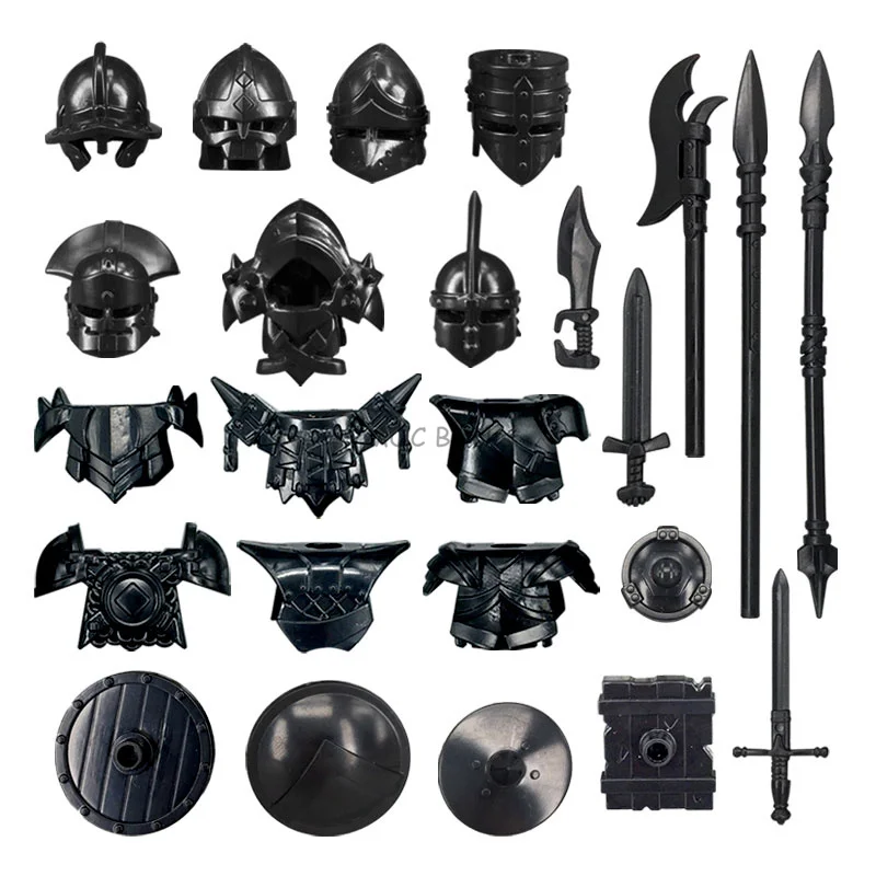 MOC Bricks Black Sword Shield Spear Halberd Helmet Medieval Knights ...