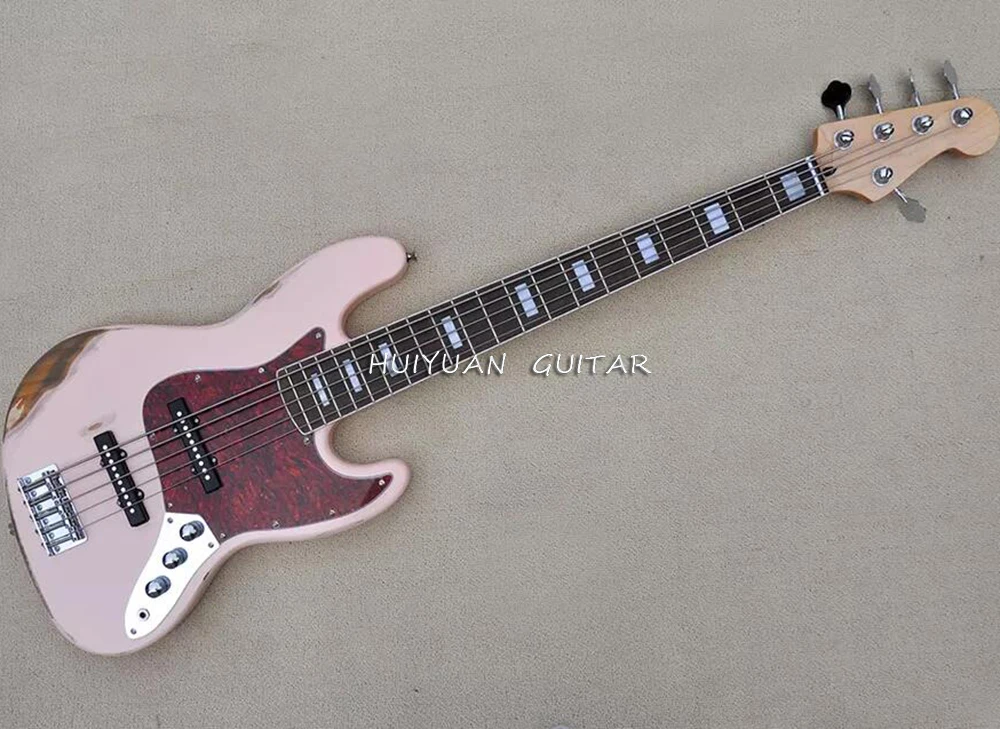 5-Strings-Relic-Pink-Electric-Bass-Guitar-with-Rosewood-Fretboard-20 ...