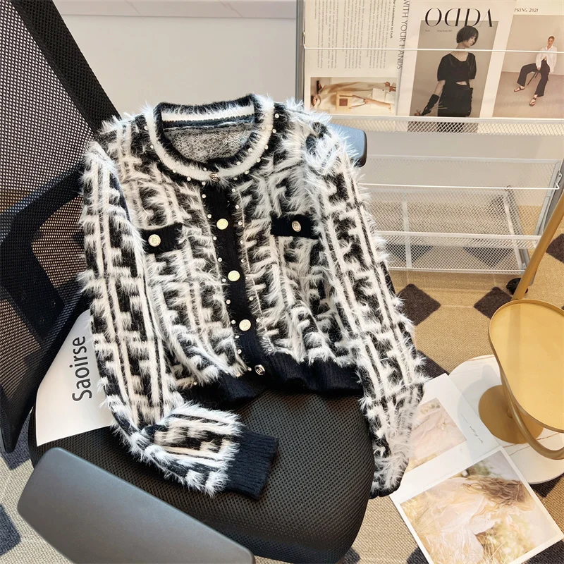 French-Commuter-Diamond-Encrusted-Cardigan-Sweater-Women-s-Autumn ...