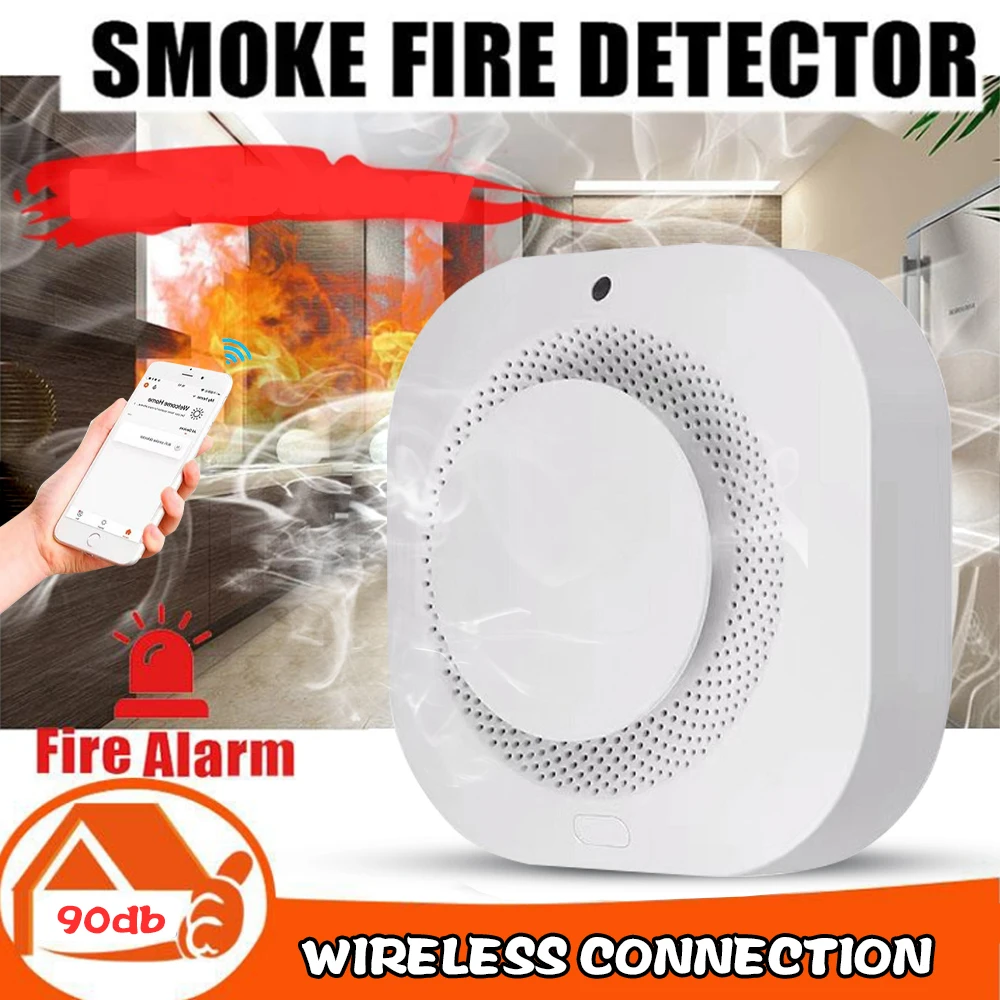 Tuya WiFi Smart Smoke Detector Sensor Security Fire Protection Smoke ...