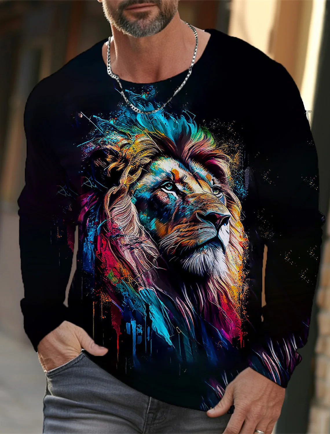 Lion-Graphic-3D-Full-Print-clothing-Vintage-Men-Long-Sleeve-t-shirt-for ...