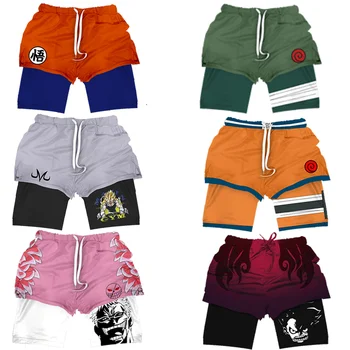 Anime Gym Shorts Men Women Dragon Ball NARUTO One Piece 3D Print 2 in 1 ...