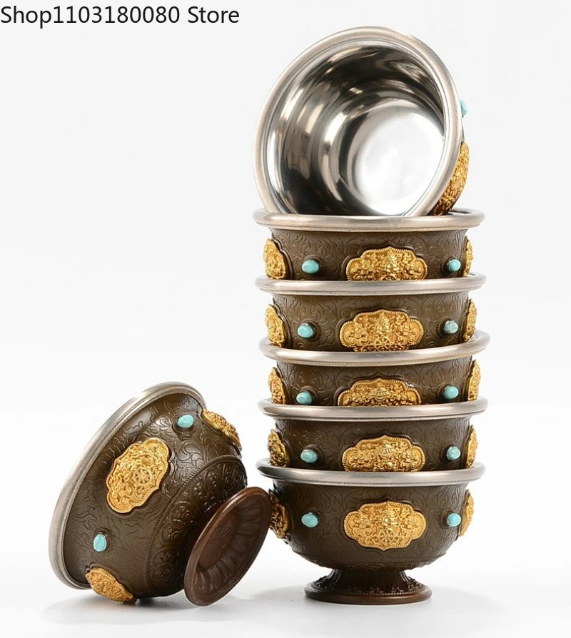 Copper-carving-Eight-auspicious-holy-water-cup-Tibet-Worship-bowl-For ...