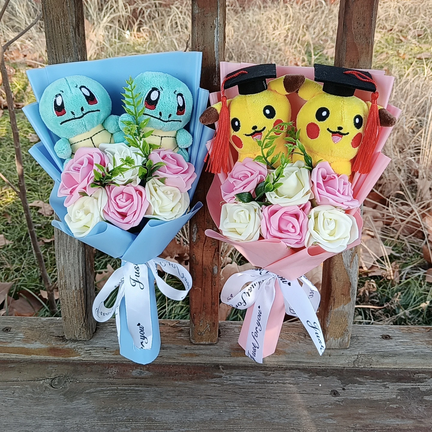 Cute Pikachu Plush Bouquet Pokemon Charizard Stuffed Doll with Rose ...