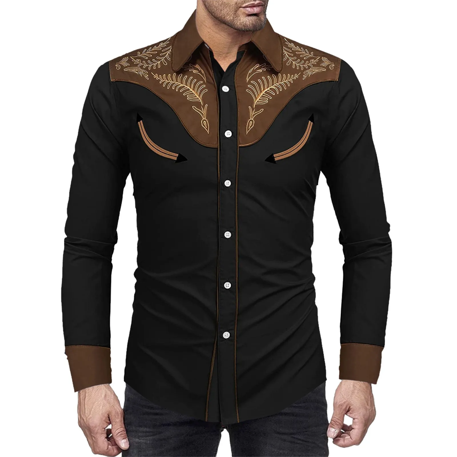 Stylish-Western-Cowboy-Shirt-Men-Brand-Design-Slim-Fit-Casual-Long ...