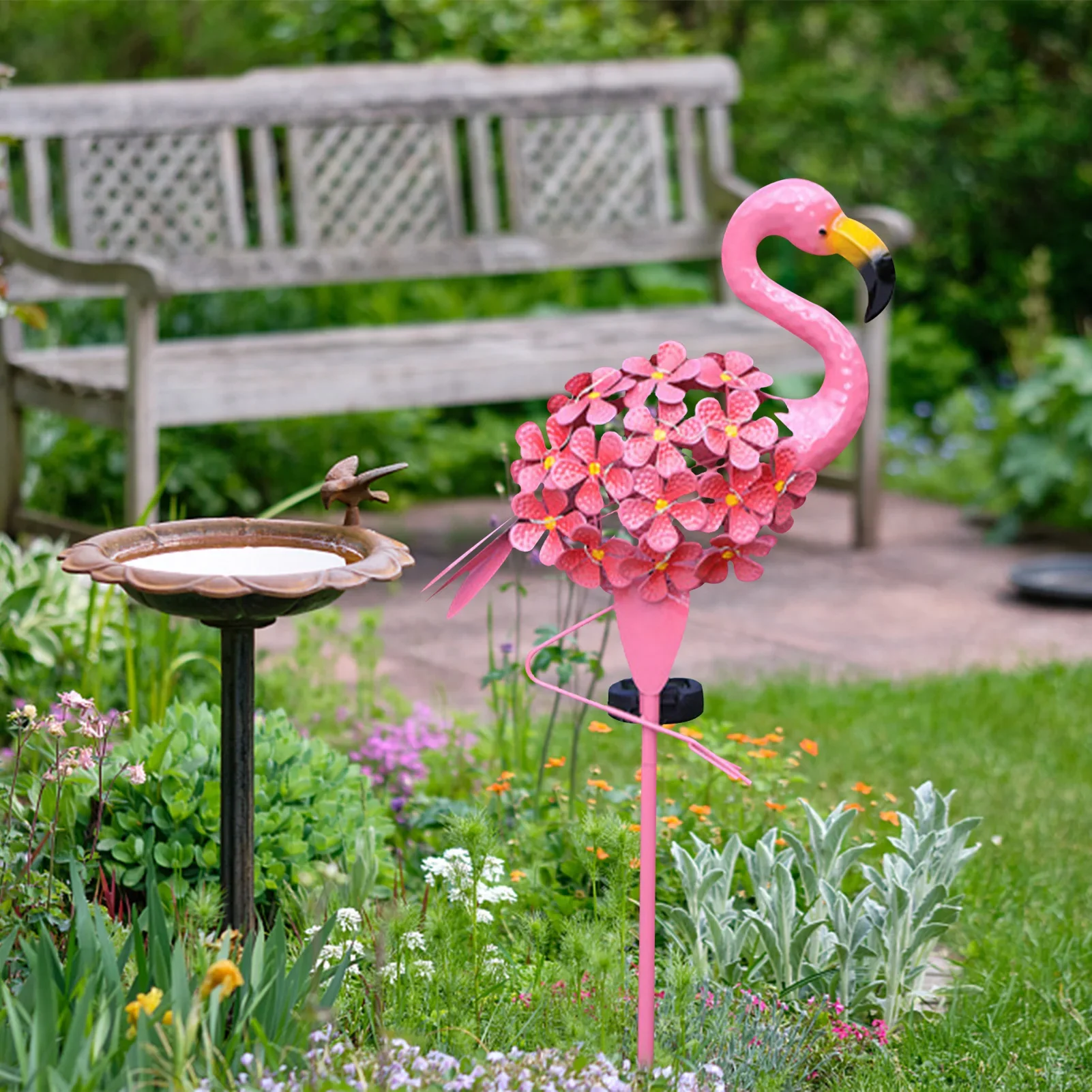 Outdoor-Solar-Powered-Flamingo-Stake-Lights-Metal-Flamingo-Decorative ...