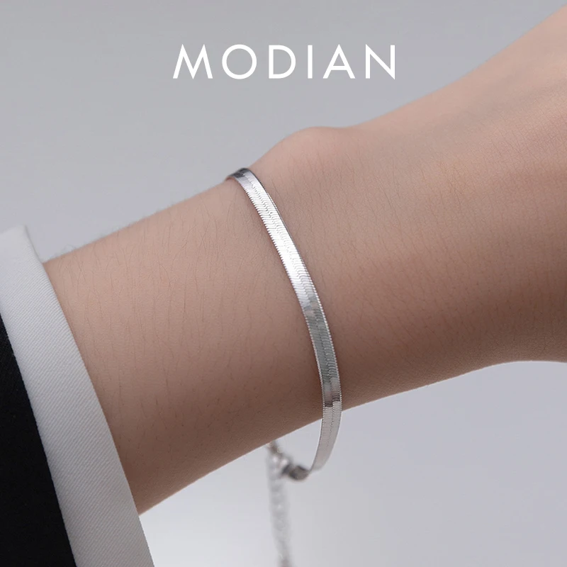Modian-925-Sterling-Silver-Sparkling-Snake-Chain-Bracelet-Classic ...