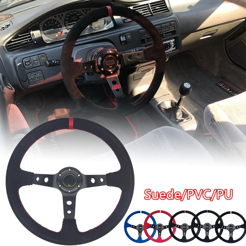 Universal-14-inch-350mm-Suede-PVC-PU-Car-Aluminum-Racing-Steering ...