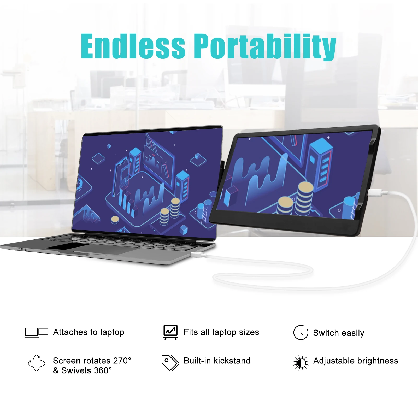 Farfi Portable Gamer Monitor 11.6Inch 1366x768 USB Type-C HDMI ...