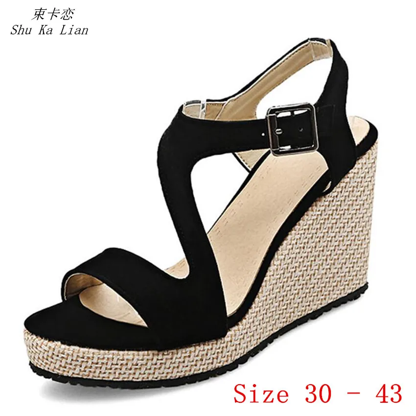 Sandalias de cuña de tacón alto con plataforma para mujer, zapatos de punta abierta, cuñas de ...