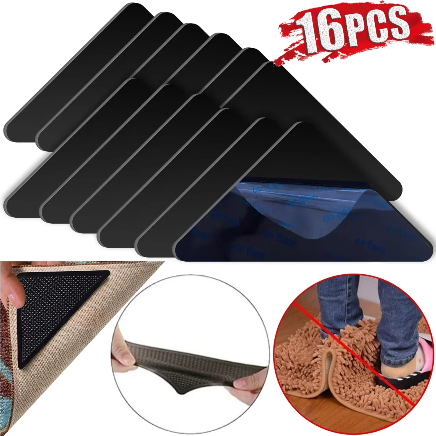 4-16pcs Triangular Carpet Anti Slip Stickers For Tile Floor Carpet ...