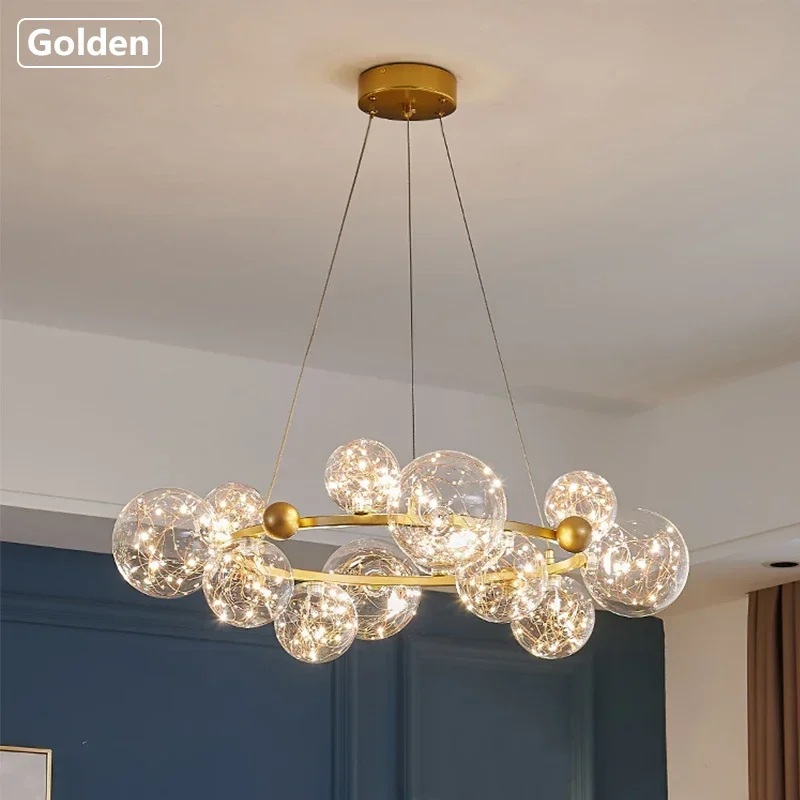 Nordic-Ring-Pendant-Lamp-Romantic-Star-Chandelier-Round-Long-Glass-Ball ...