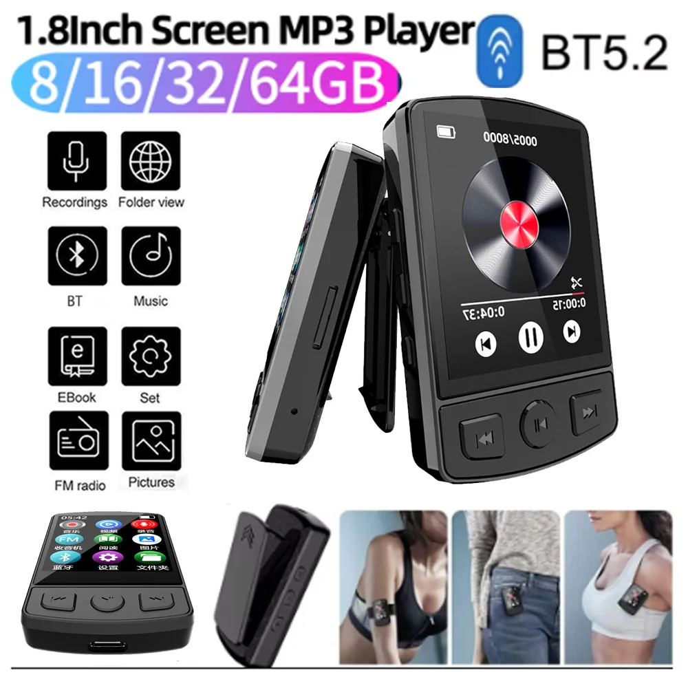 128GB Mini MP3 Player Clip-on HiFi Sport Bluetooth 5.2 MP4 Music Player ...