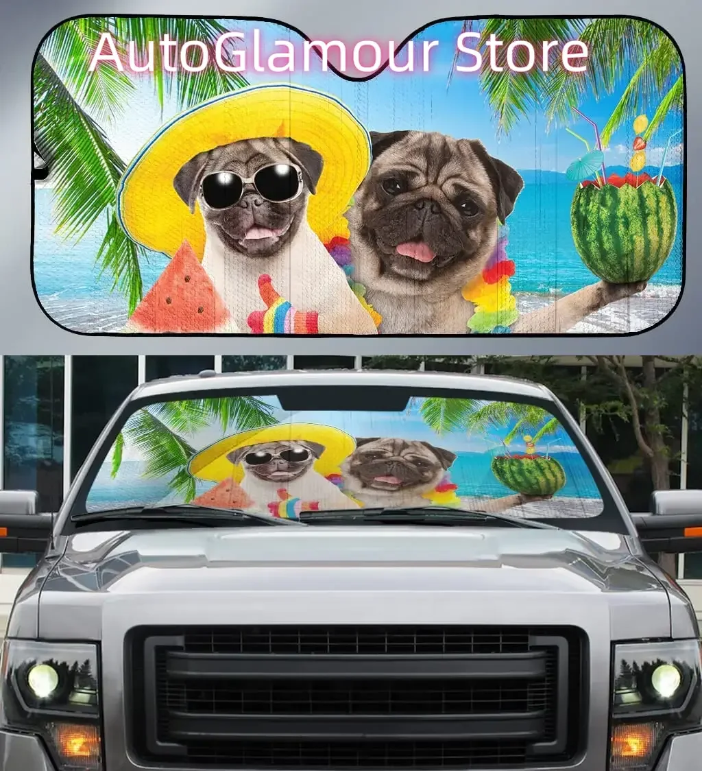 Hawaii Pug with Watermelon Juice in Summer Beach Coconut Tree Car ...